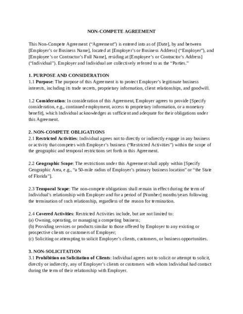 Non-Competition Agreement: What is it? Key Sections